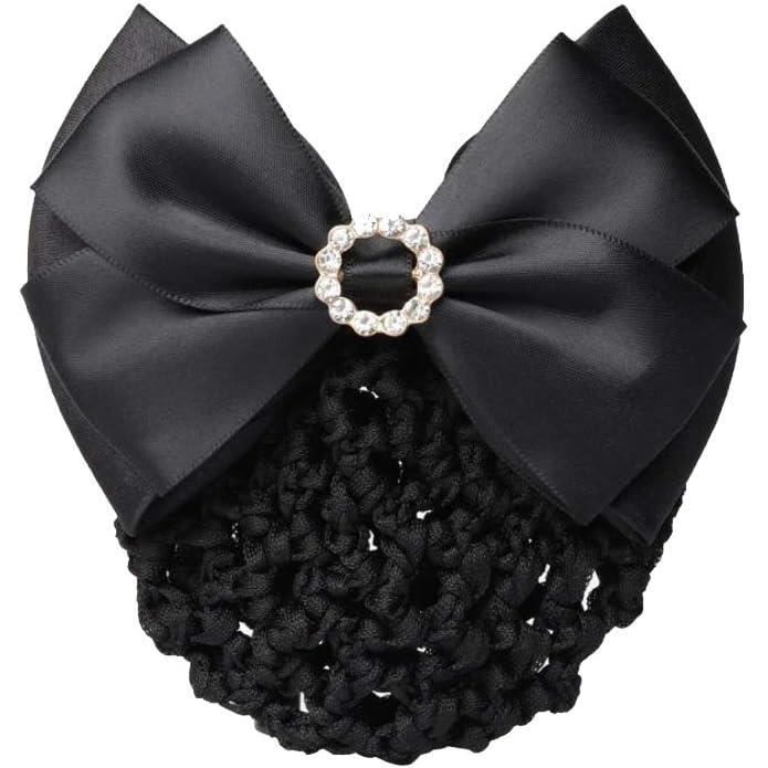 Pinces à cheveux avec filet à nœud en satin et chignon en strass, noir ...