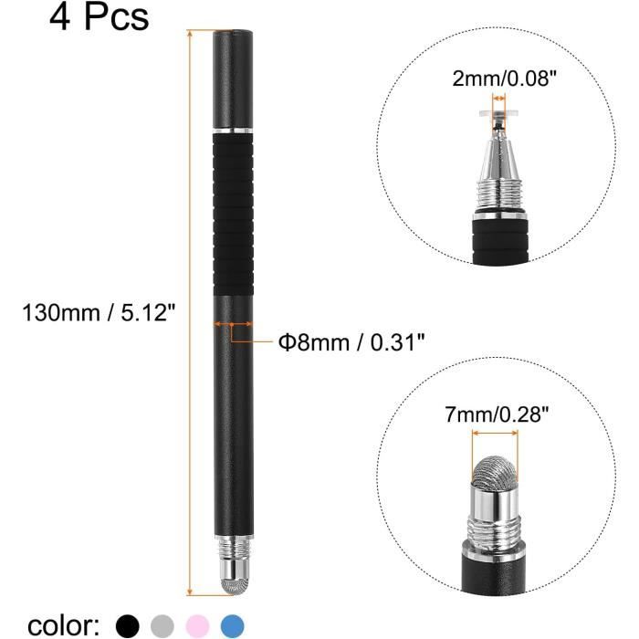 Lot de 4 stylets pour écrans tactiles 2 en 1 à pointe fine et pointe en ...