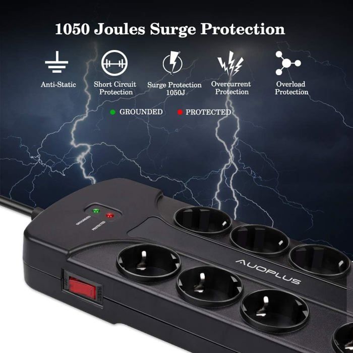 Multiprise Parasurtenseur Parafoudre Avec 8 Prises Et 4 Ports Usb, Bloc ...