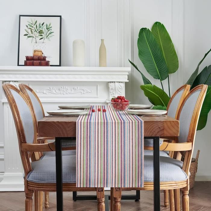 Chemin De Table En Polyester Moderne Toile De Jute Jaune Violet Bleu ...