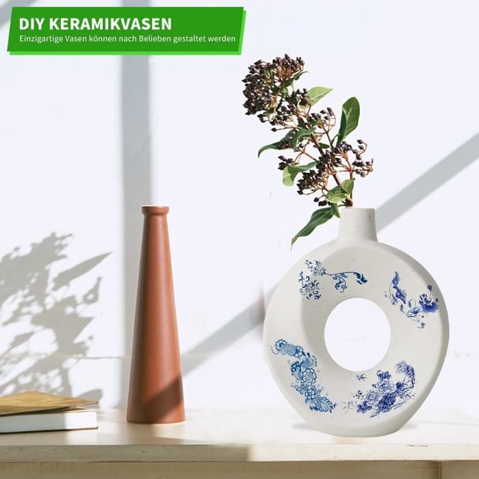 Vase à donut en céramique, vase d'art, forme ronde, vases pour l'herbe ...