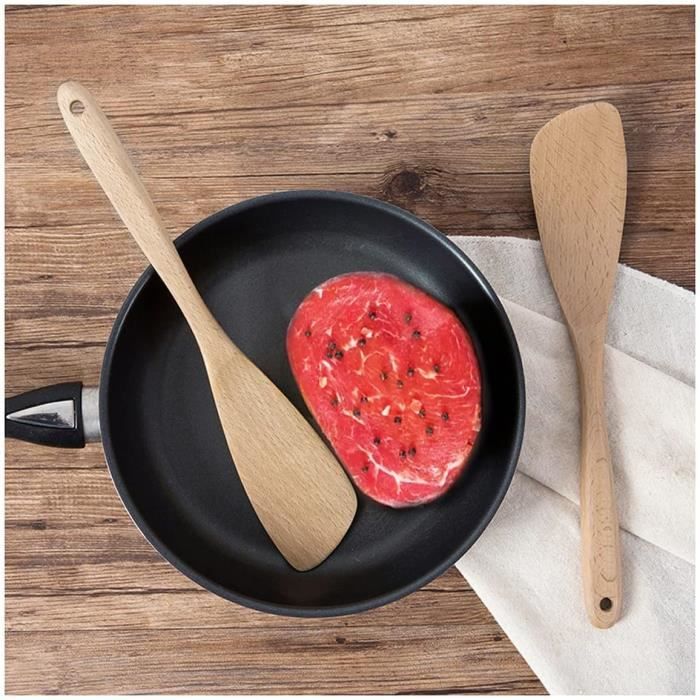 2 PCS Professional Non Stick Spatule en Bois Bois Turner Cuisine Outil ...