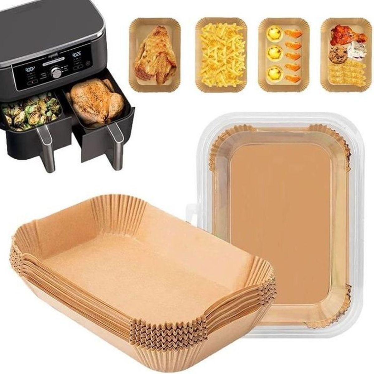 Papier Cuisson Air Fryer 100 Pièces Rectangle 22x14CM Papier Sulfurisé ...