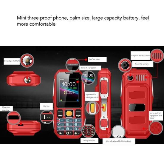 Téléphone militaire robuste - XIJ - W2021 - 1,8 pouces - Longue ...