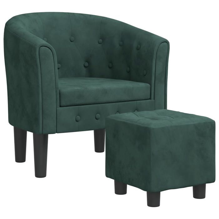 Fauteuil avec repose-pied vert foncé - Dimensions L70x P56xH68 cm ...