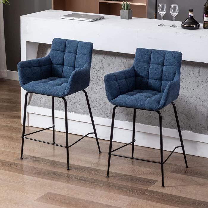 Wahson Tabouret de Bar Lot de 2 Chaise Bar Haute en Tissu, Tabourets ...