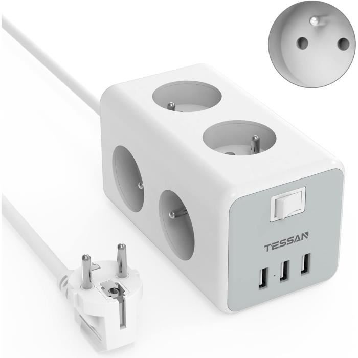 Multiprise Usb Cube Avec 6 Prises Française Multiple Et 3 Ports Usb, 9 ...