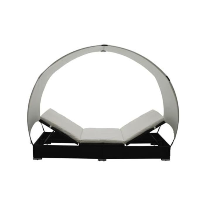 Lit de jardin en résine tressée noir avec parasol -Noir -MOO ...