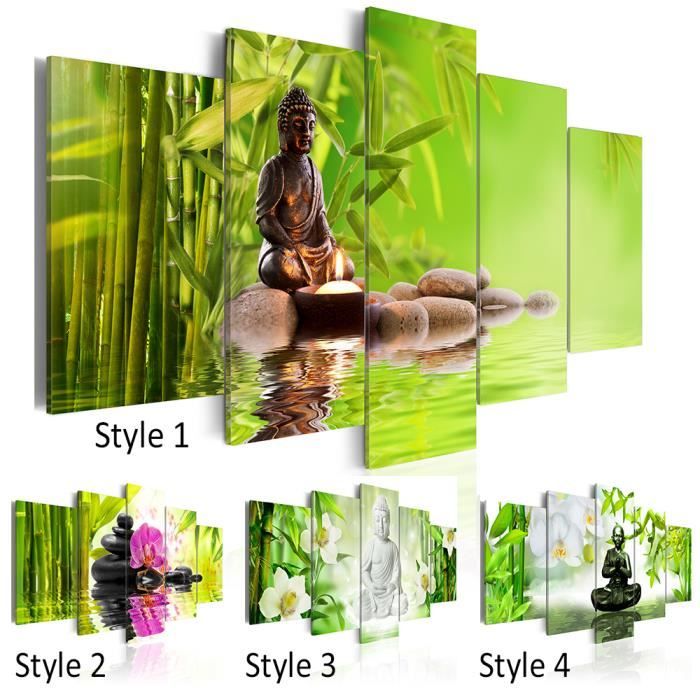 TDF-115 Peinture à l'huile murale bouddha, 5 panneaux, pierre Spa, orchidée en bambou ...