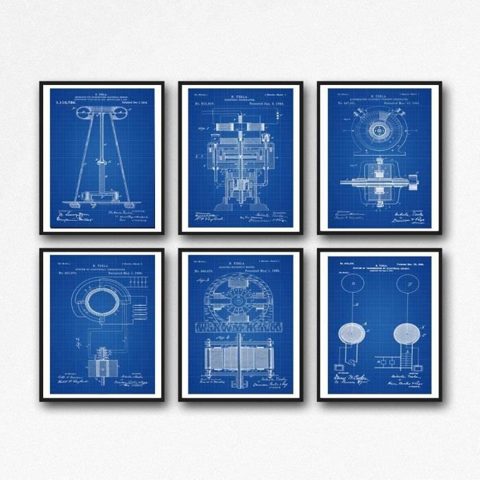 Tesla Posters WB028 Lot de 6 affiches d'invention Tesla Brevet d ...