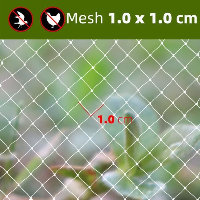 2x10m - Mesh blanc 1x1cm - Filet De Protection Anti-oiseaux Extra Fort, Filet À Mailles Pour ...