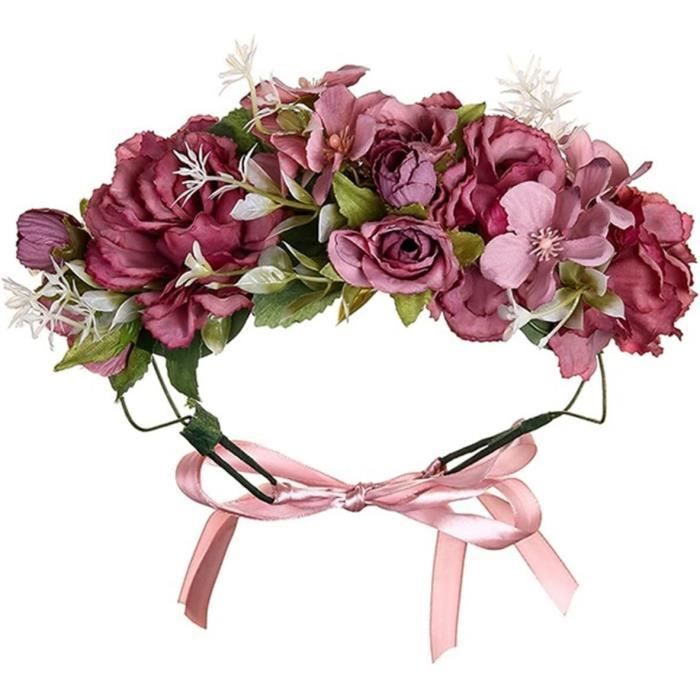 Couronne De Fleurs Mariage, Floral Guirlande Bandeau Bohême Réglable ...