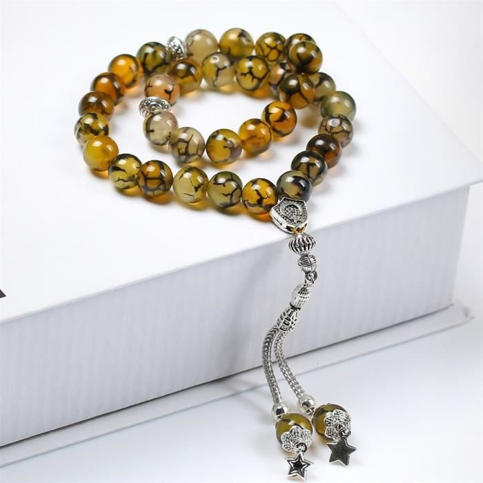 Bracelet CRAZE IEV8G Pierre Naturelle Agate Tasbih Misbaha Argent Gland ...