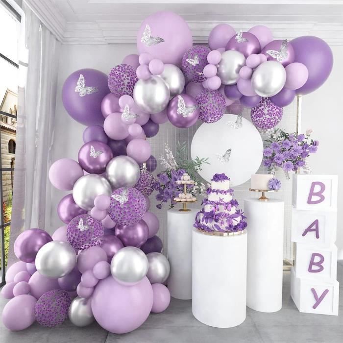 Kit Arche De Ballons Violet, 118 Arche Ballon Anniversaire Violet ...