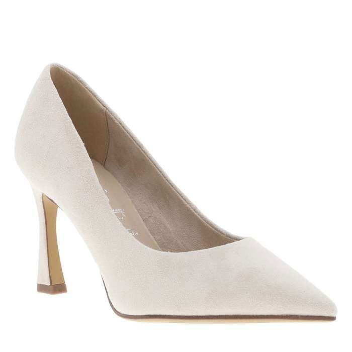 Escarpins décolleté simple en cuir nubuck ivoire avec un talon stiletto ...