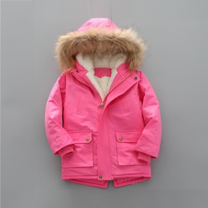 Veste polaire enfant - ECELEN - mi-long - capuche et col fourrure ...
