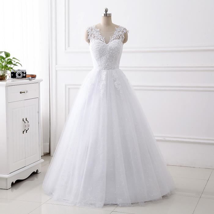 Robe de mariée col en v blanc cassé paillettes Blanc - Cdiscount Prêt-à ...