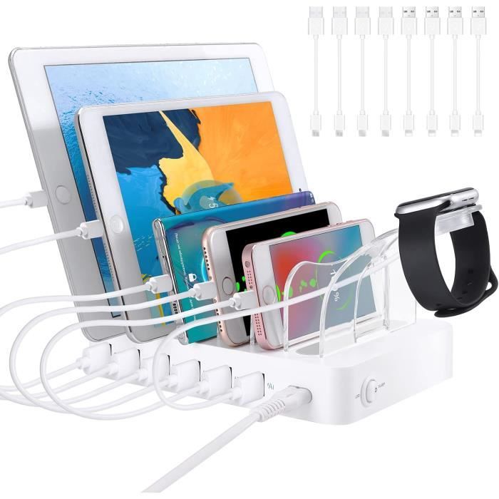 Station De Charge Avec 8 Câbles De Charge Courts, 60 W, 6 Ports Usb ...