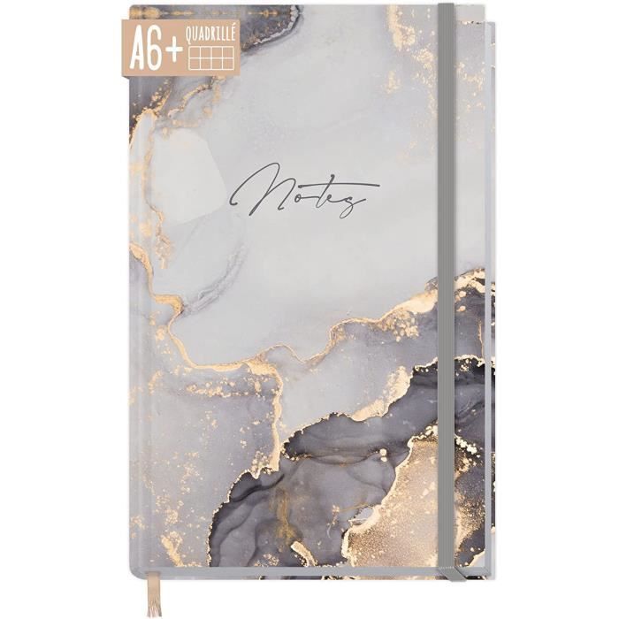 Carnet à carreaux A6+ avec élastique [Gris marbre] avec 156 pages, 78 ...