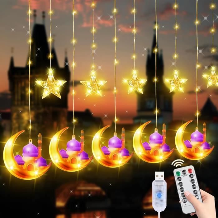 Ramadan Eid Guirlande Lumineuse,120 Led Musulmane Étoile Rideau Lumineux 3M Ramadan String ...
