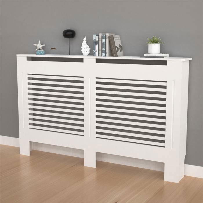 UNHO Cache Radiateur Blanc Bois 145x17.3x91cm Couvre Radiateur Grille ...