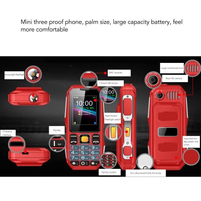 Téléphone militaire robuste - XIJ - W2021 - 1,8 pouces - Longue ...