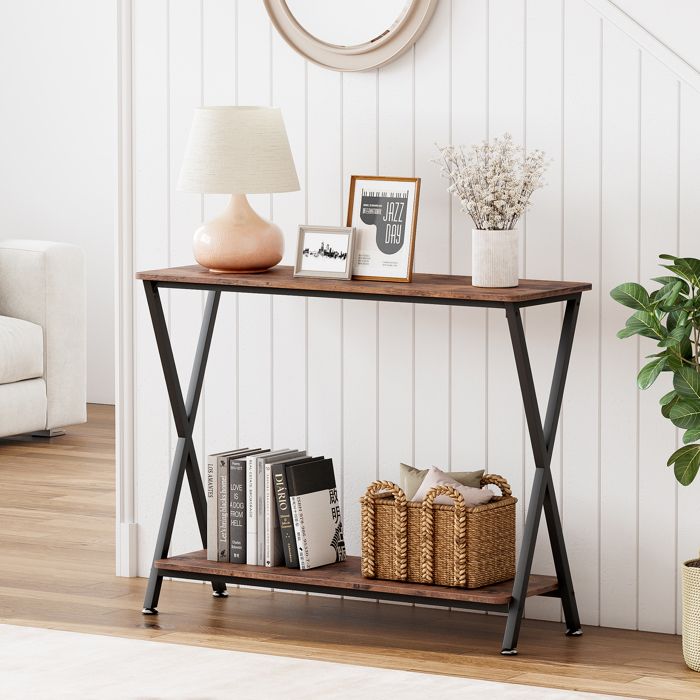 Table Console - Meuble - 80x30x81cm - Bois Massif - Métal - Style ...