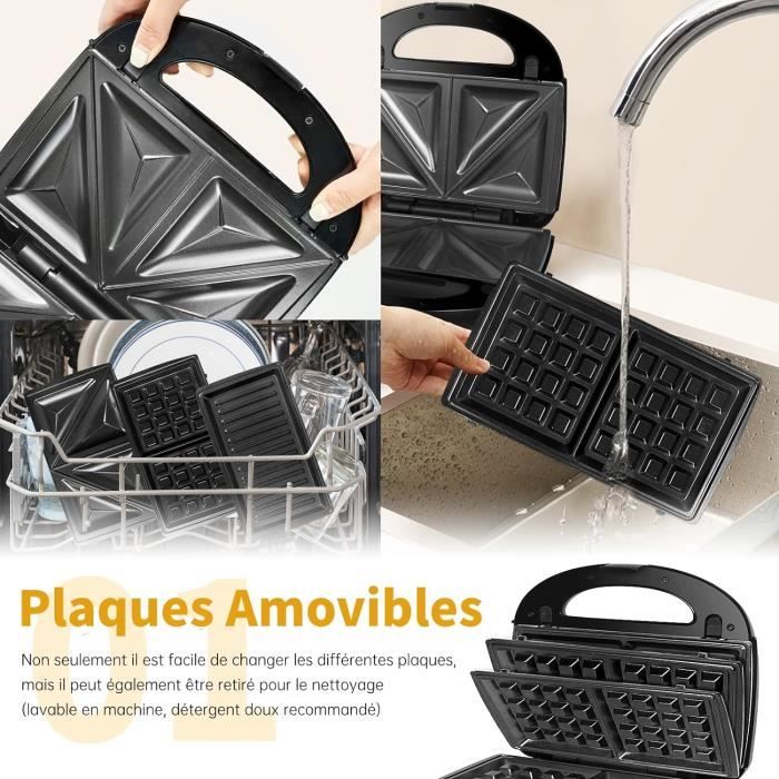 Gotoll Appareil à Croques Monsieur Gaufrier 3 en 1 Machine à Sandwich ...