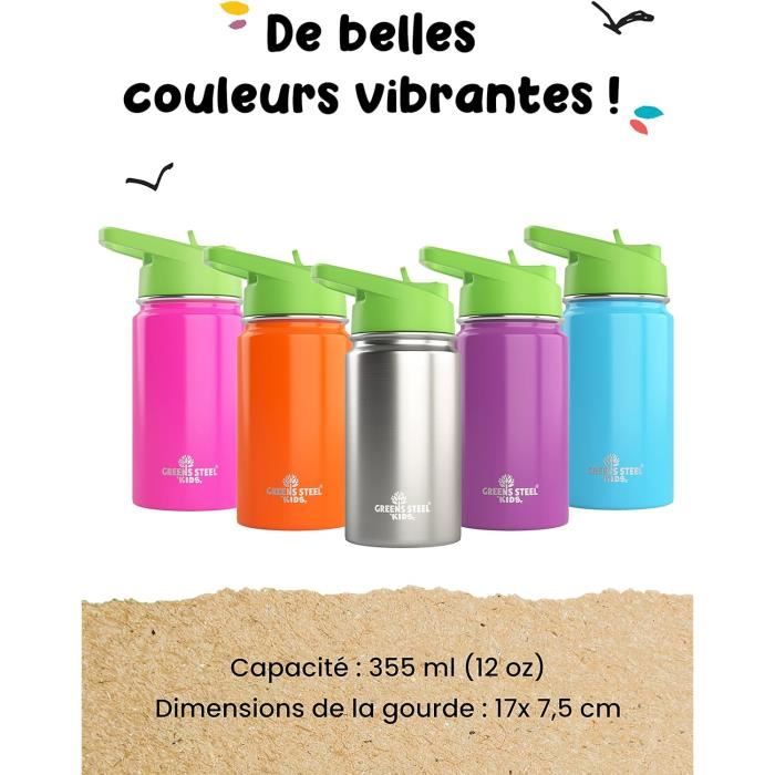 Gourde Isotherme Enfant 350Ml, Violet I Anti-Fuite Avec Paille Et ...