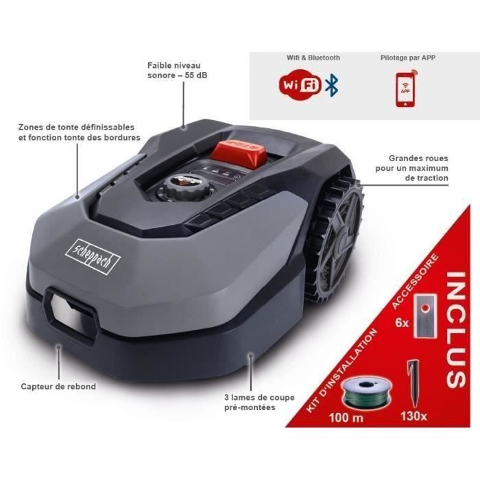 Robot tondeuse connecté 400m2 Scheppach RoboCut L500 avec station de ...