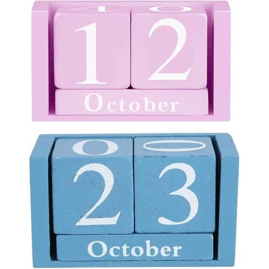 Tangger 2STK Calendrier de Bureau en Bois,Calendrier Perpétuel Vintage ...