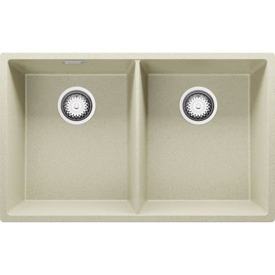 Évier Cusine en Granit Beige, 76x47 cm, Évier 2 Bacs + Kit de Vidage ...