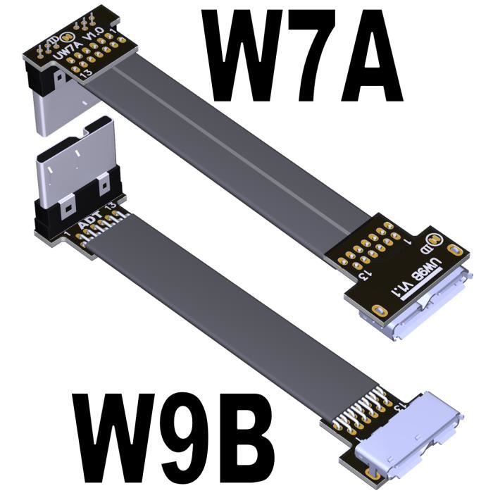 W9B-W7A-50cm câble USB 3.0 Micro B mâle vers Micro USB femelle, coudé à 90 degrés, ruban ...