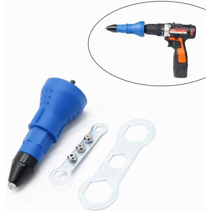 Pistolet à riveter sans fil, kit d'outils de perceuse électrique, adaptateur de riveter, écrou à ...