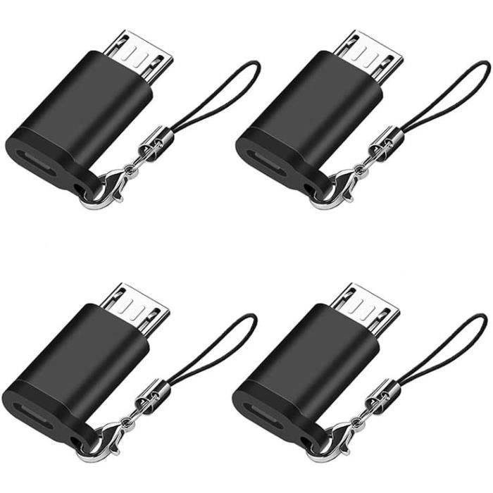Adaptateur Usb C Vers Micro Usb Avec Lanière (4 Packs), Type C Femelle ...