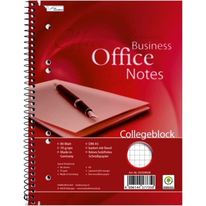 LANDRE 100050259 Office Lot de 5 bloc-notes Format A5 80 feuilles à ...