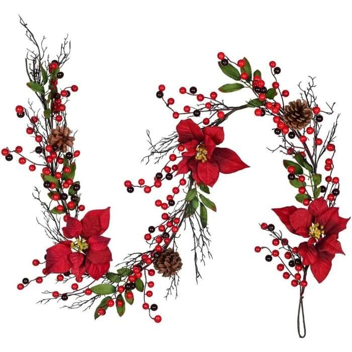 Guirlande de NoëL de 6 Pieds avec Fleur de Poinsettia de Pin Aux Baies ...