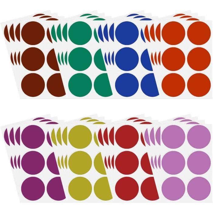 AJW-Gommettes Étiquettes Autocollantes Rondes Combinaison 8 Couleurs ...