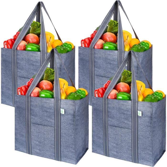 Lot De 4 Sacs De Courses Et Cabas Réutilisables, Base Renforcée, Poche ...
