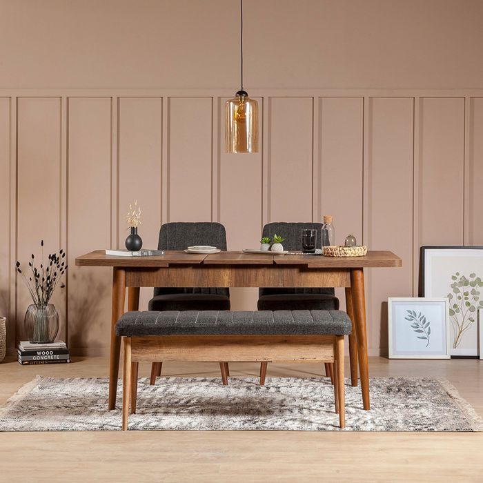 Set table et chaise 4 pièces - MENZZO - Malva - Bois Naturel - Tissu ...