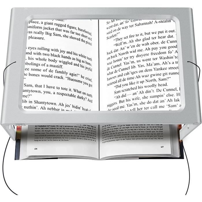 OBOVO Loupe Mains Libres avec Lère, Grande Loupe Rectangulaire Pleine Page 3X avec 12 LED de ...
