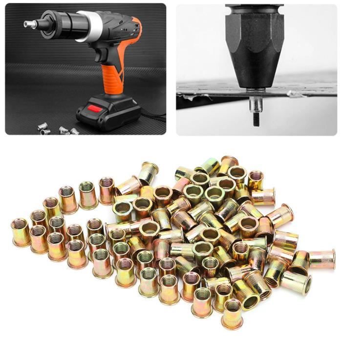 RHO-crou à rivet en acier crou à Rivets en Acier, 100 Pièces écrou à Rivets Mixte en Acier au ...