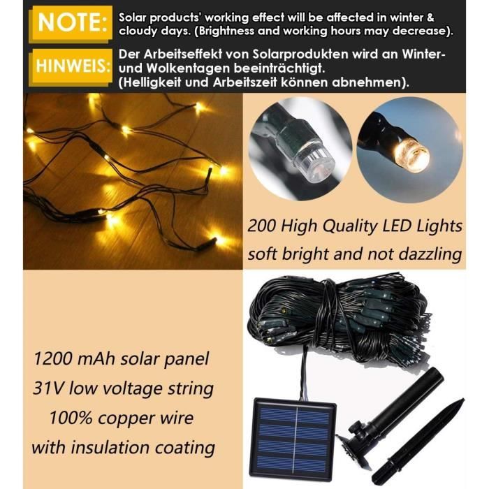 Filet Lumineux Solaire, 3M*2M Led Guirlande Lumineuses Filet, 8 Modes D ...