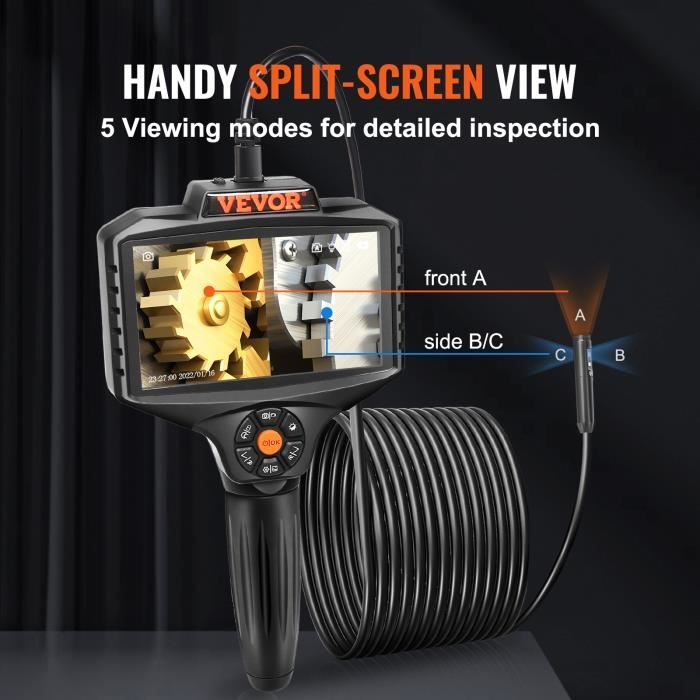 VEVOR Caméra Endoscope Inspection Endoscopique Triple Objectif Écran ...