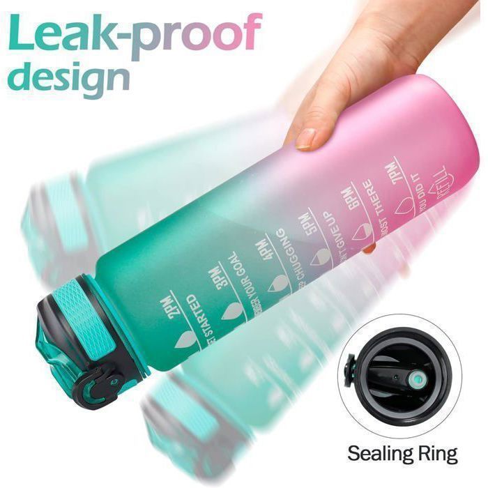 Bouteille d'eau de sport avec marquage de l'heure, 1 L avec paille et ...