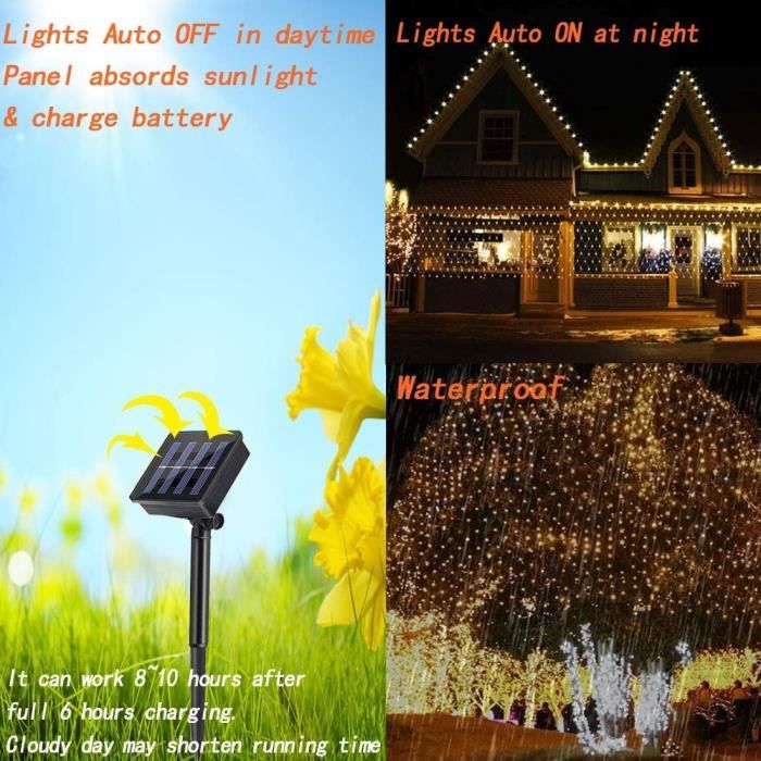Filet Lumineux Solaire, 3M*2M Led Guirlande Lumineuses Filet, 8 Modes D ...