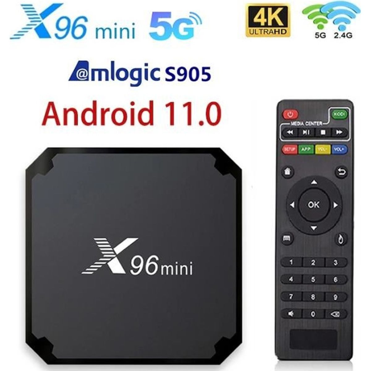 Boîtier Smart TV X96 Mini, Android 11, Amlogic S905W, 2 Go/16 Go, décodeur, lecteur multimédia ...