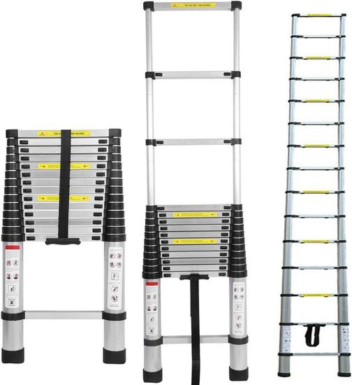 Échelle télescopique en aluminium 4,4 m échelle coulissante escabeau escabeau escabeau escabeau ...