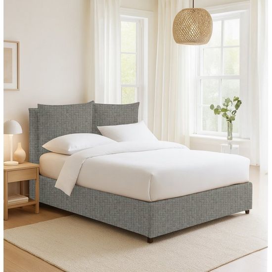 Lit Double Formby Talamo Italia, en Tissu Gris Cendre - Cdiscount Maison