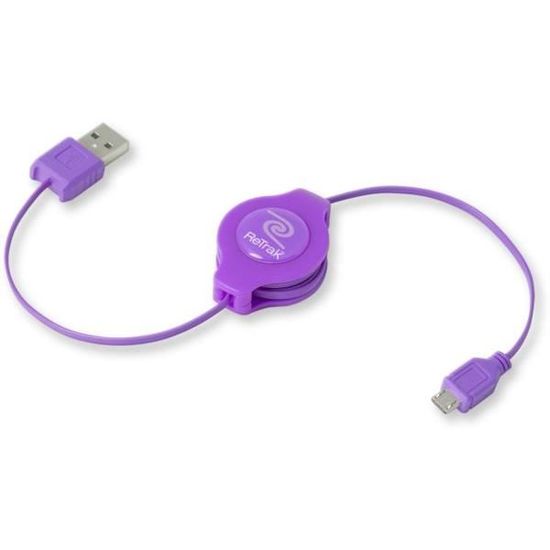 Câble USB - RETRAK - Micro USB - Rétractable - 1 mètre - Violet - Achat ...